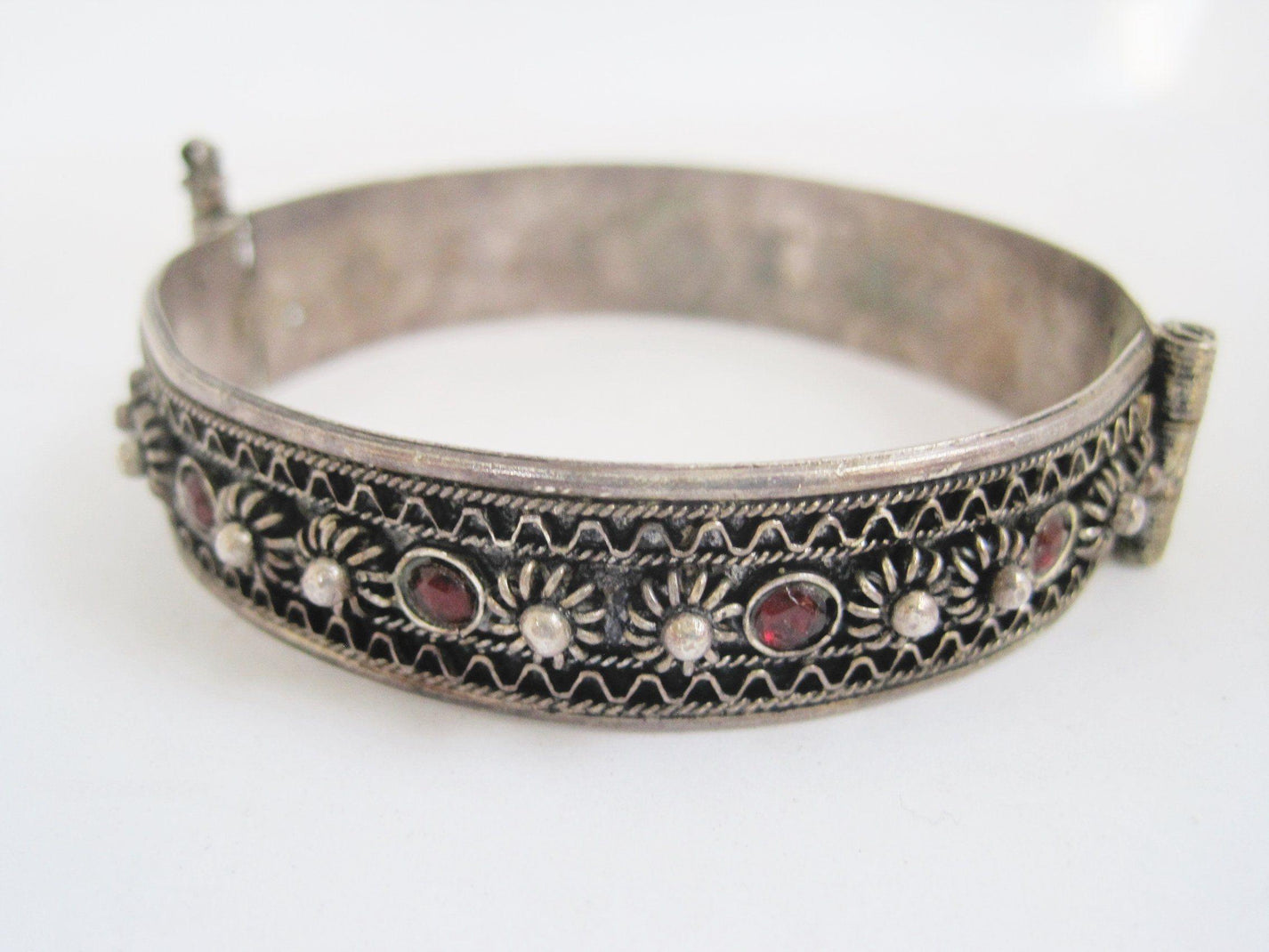 Matching Pair of Silver and Garnet Middle East Bracelets – Anteeka