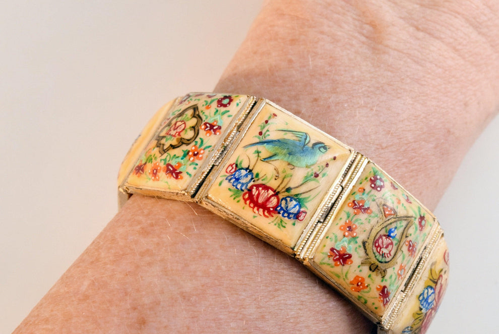 Vintage Hand Painted Bone Panel Bracelet – Anteeka