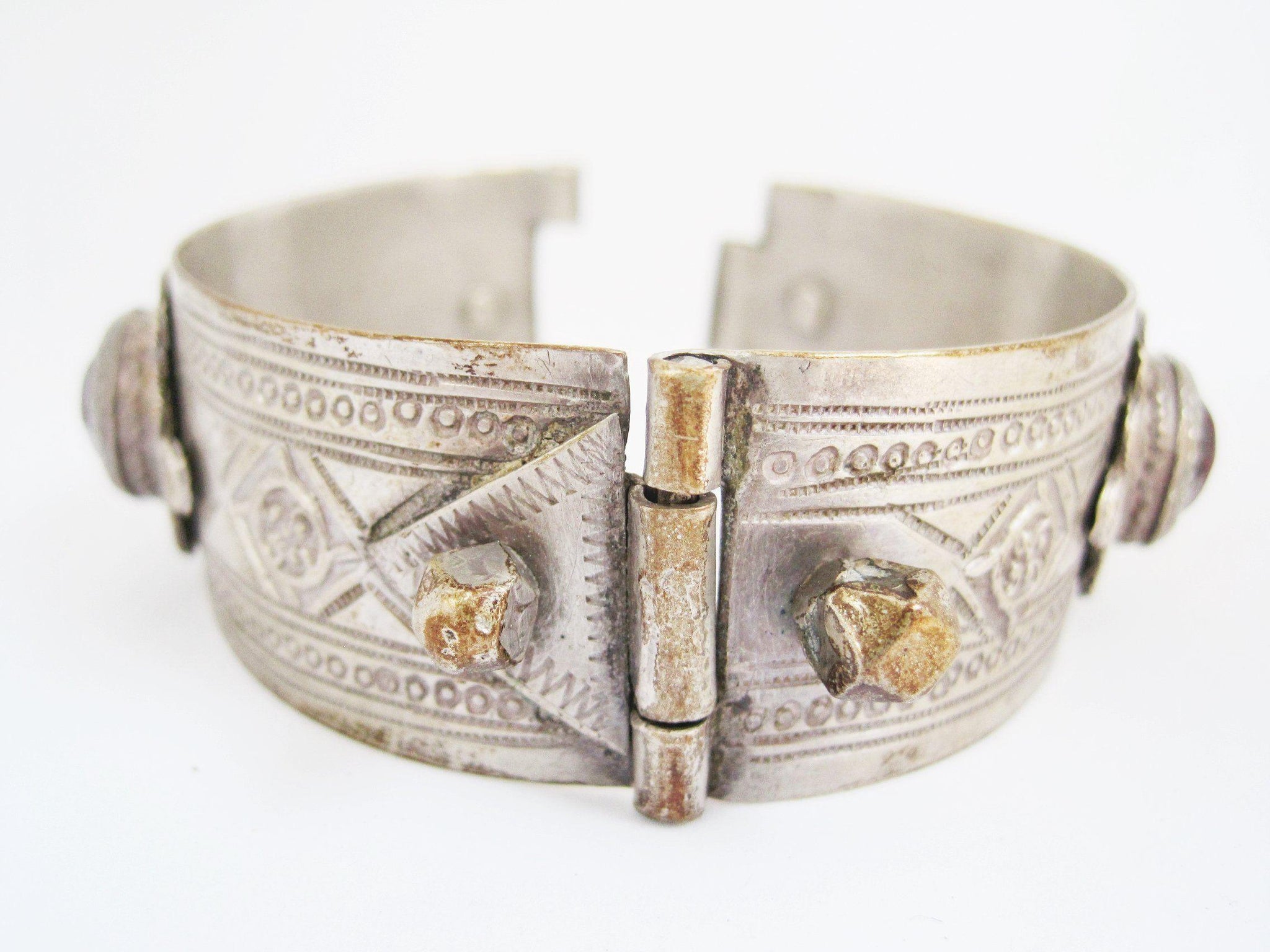 Vintage Silver Moroccan Bracelet with Enamel and Glass – Anteeka