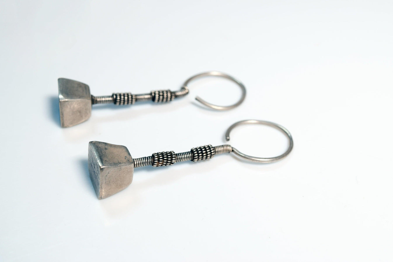 Vintage Silver Vedhla Indian Tribal Earrings from Gujarat – Anteeka