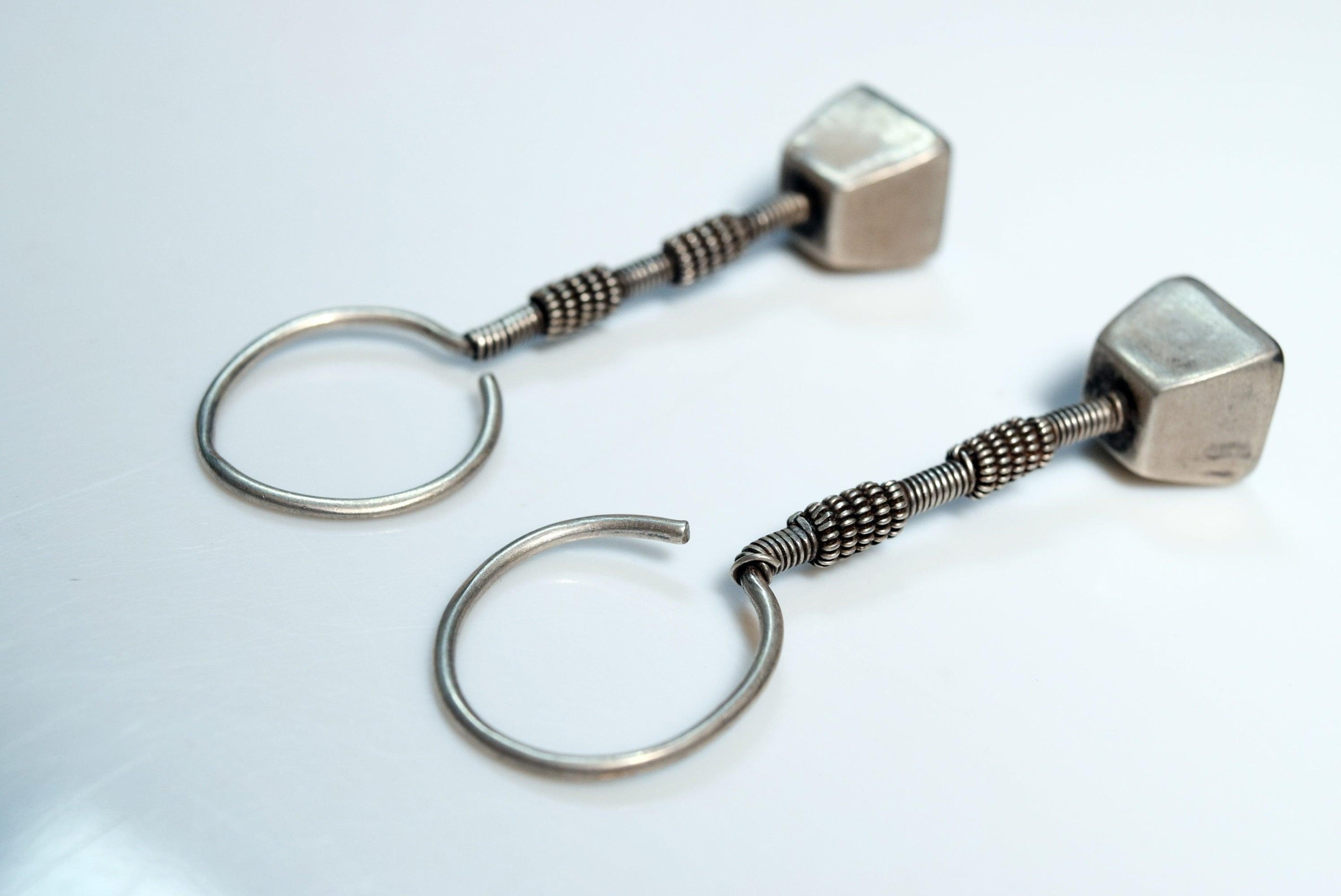 Vintage Silver Vedhla Indian Tribal Earrings from Gujarat – Anteeka
